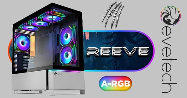 Evetech Reeve WS462B ARGB Mid-Tower Case — Silver, 6 ARGB Fans